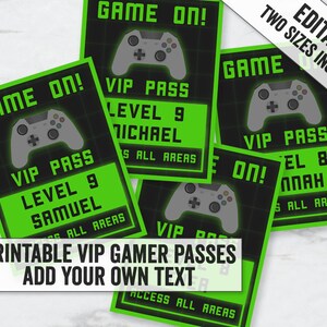 Editable Gamer ID Passes Template, Printable Gaming Party Passes for ...