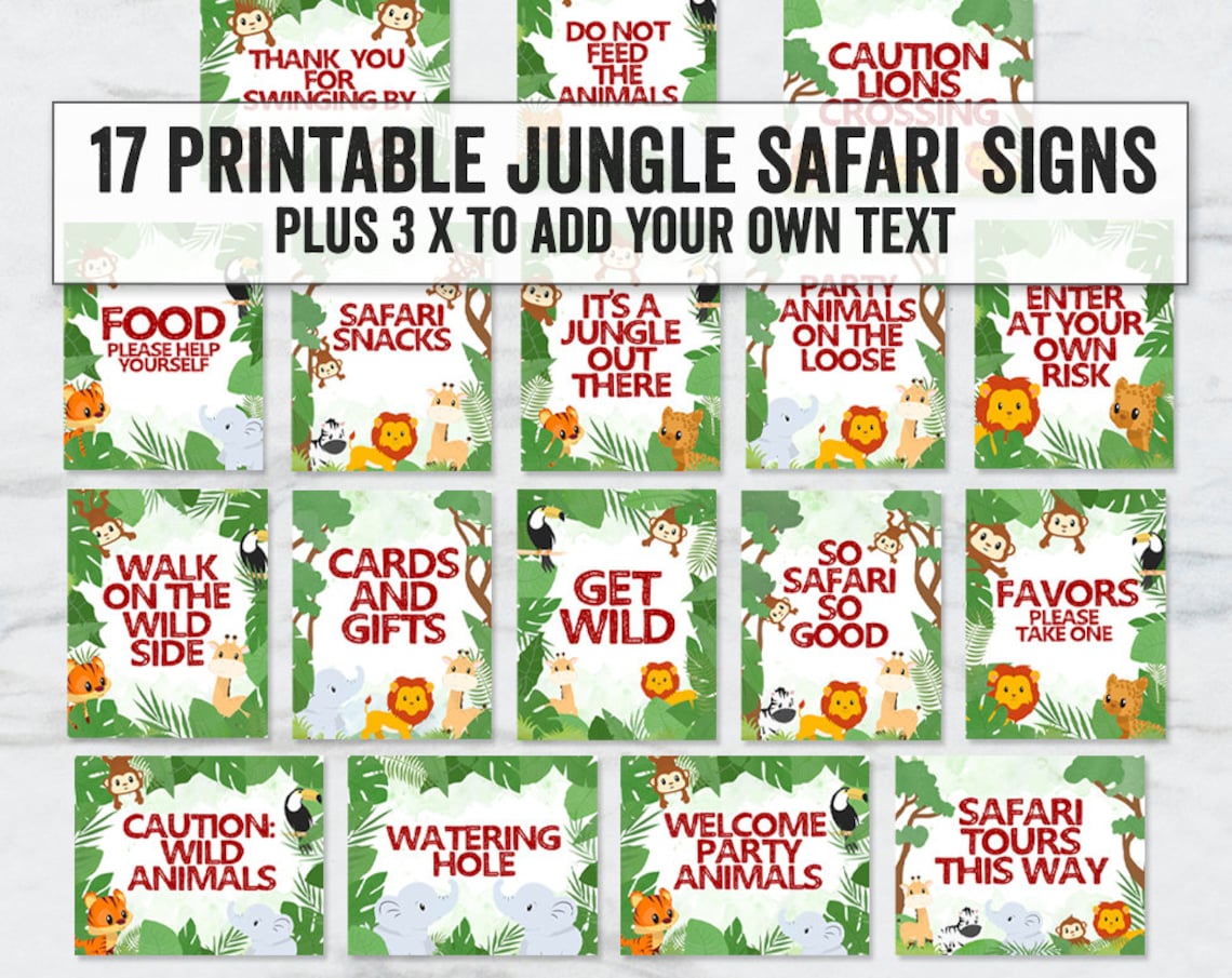 Jungle Party Signs Printable Jungle Safari Party Signs - Etsy