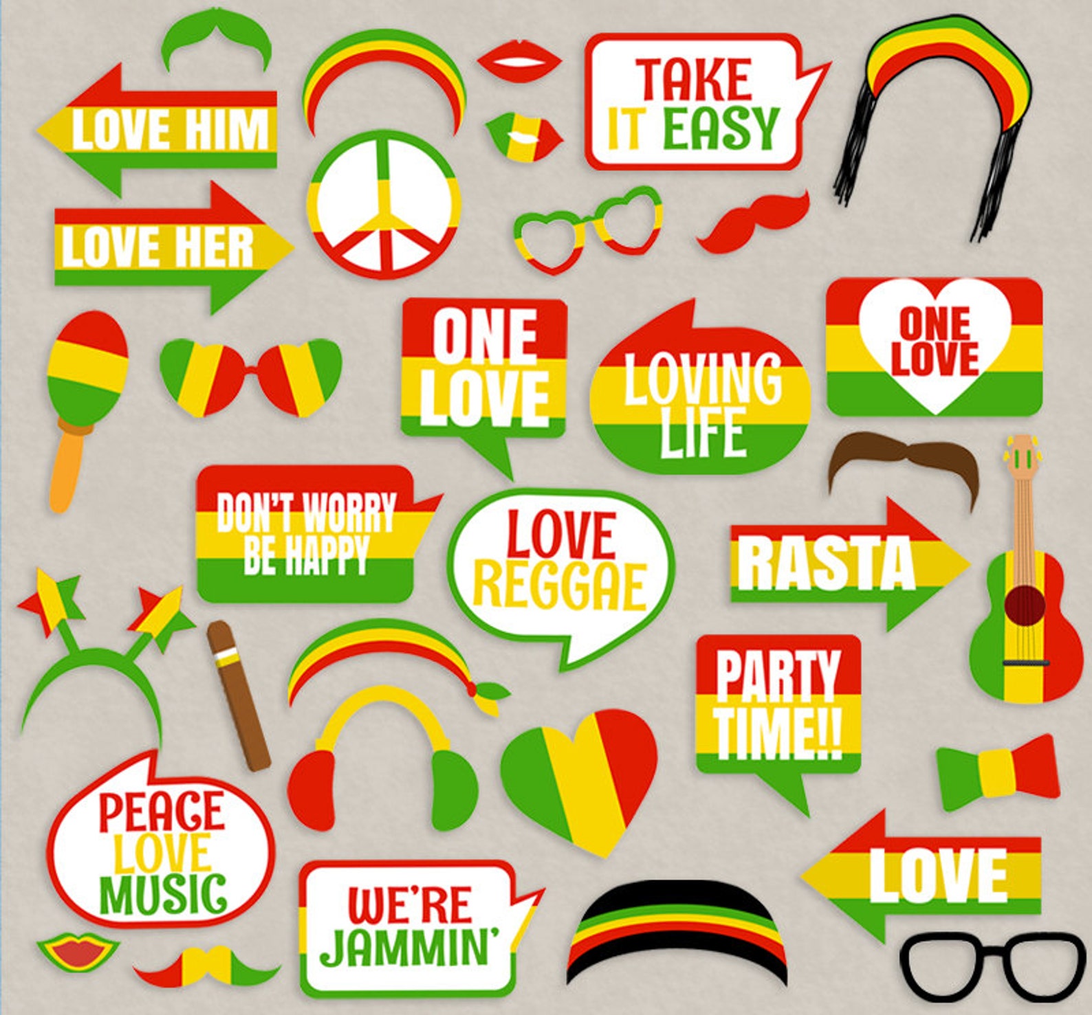 35 Reggae Props Printables, Reggae Photo Booth Props, Rasta Theme Party ...