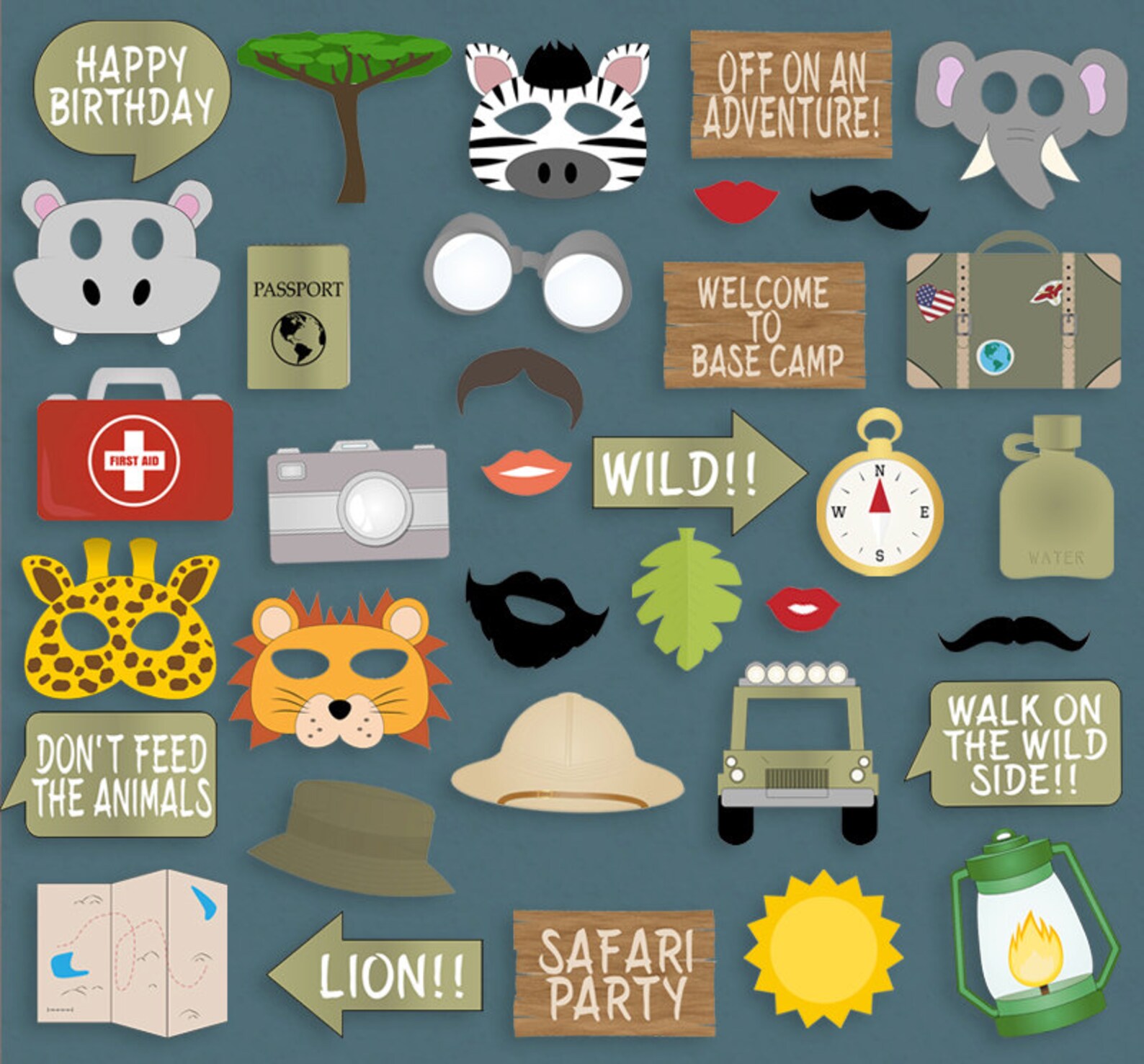 35 Safari Party Photo Props African Safari Photobooth Party - Etsy UK