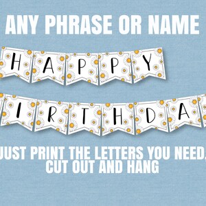 Daisy Printable Bunting, Daisy Theme Printable Banner, Printable Baby ...