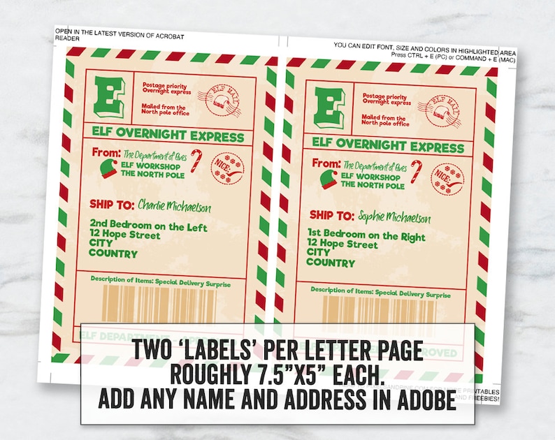 Printable Christmas Elf Shipping Label, Christmas Elf Parcel Label ...