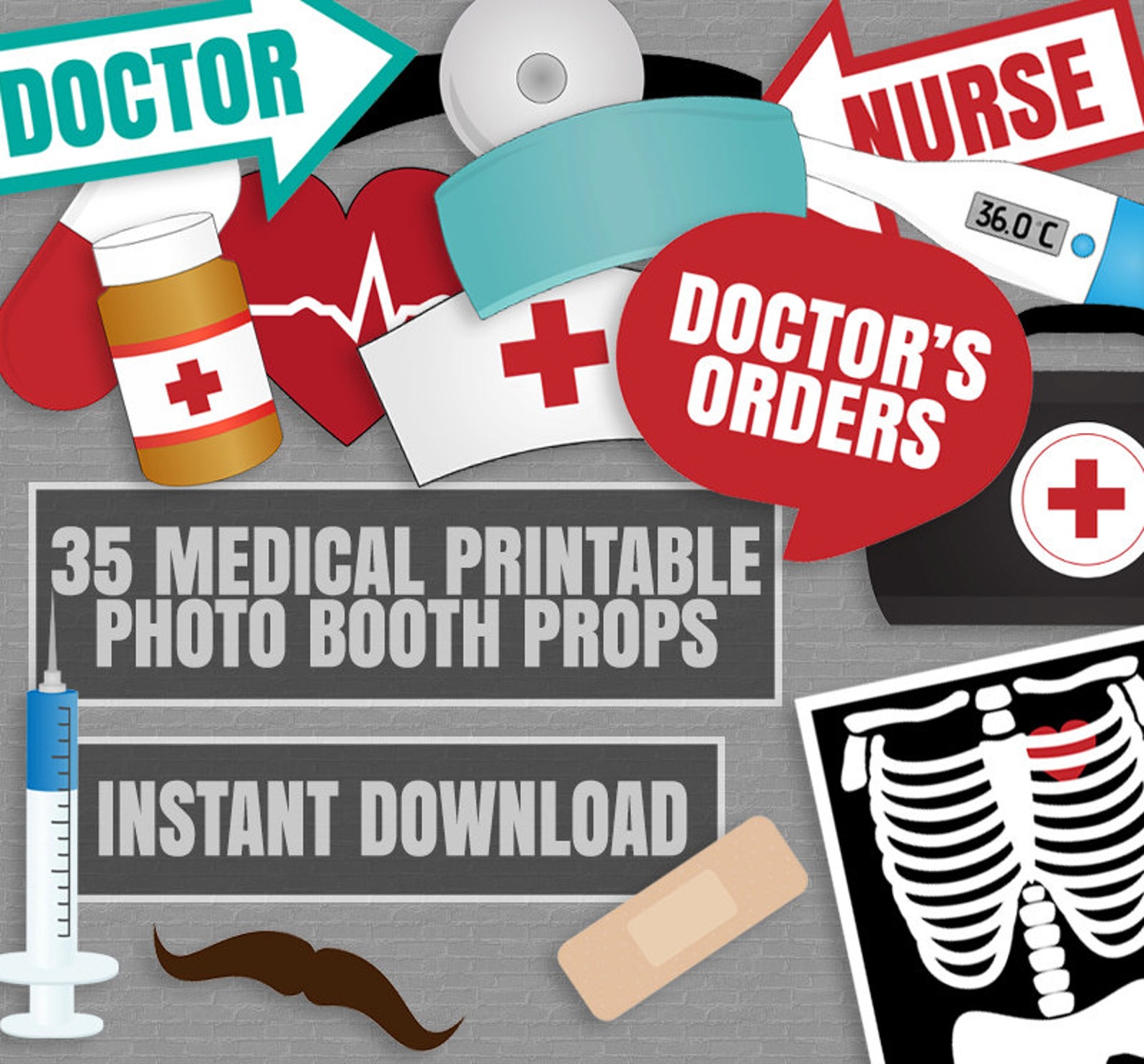 35 Medical Themed Party Photo Booth Props, Doctor Props, Love Medical ...