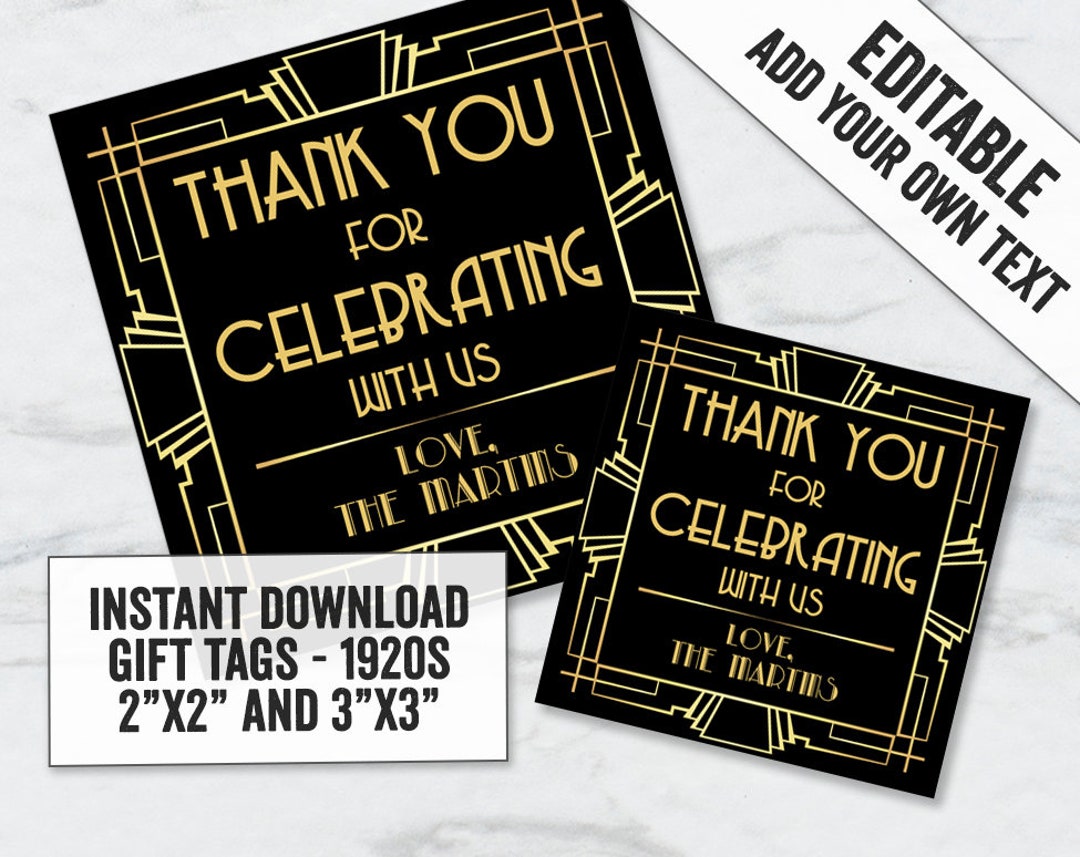 Printable 1920s Gift Tags, Editable Gatsby Favour Tags, Printable ...