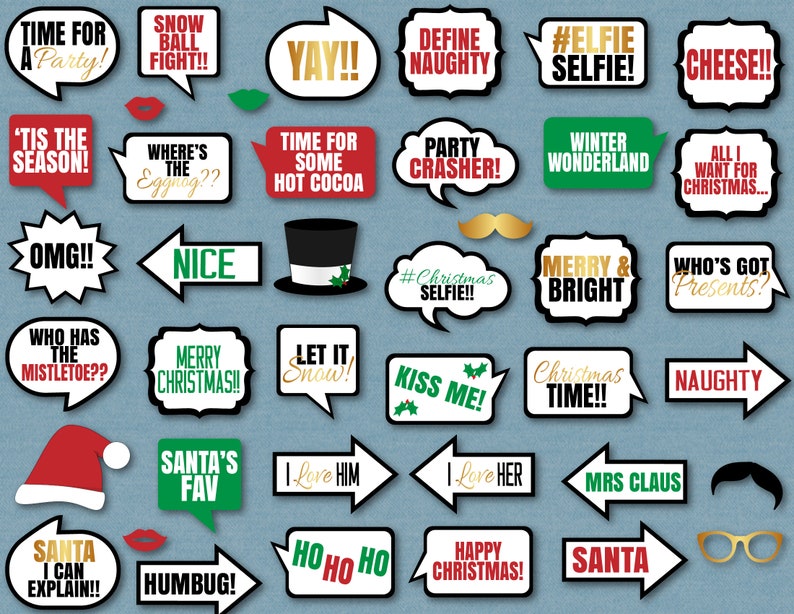 40 Christmas Party Photo Booth Props, Fun Christmas Printable Props ...