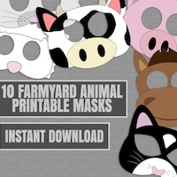 Barnyard Animals Printable Coloring Masks, Farm Animal Mask, Animal ...