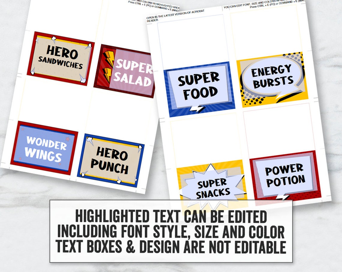 Superhero Party Tent Card Printables, Editable Super Hero Place Cards ...