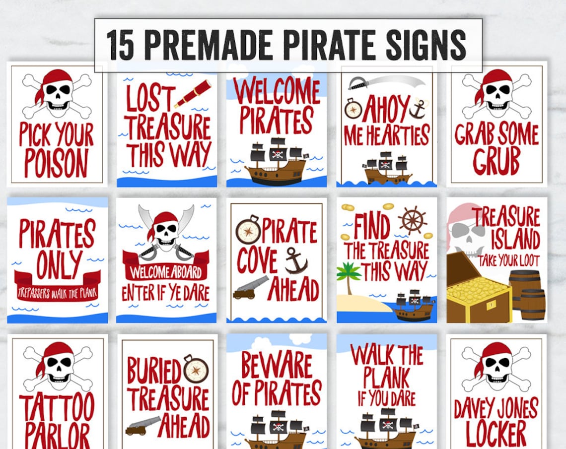 Printable Pirate Party Signs Printable Pirate Signs Editable - Etsy