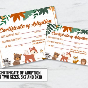 Adopt a Woodland Creature Printable Sign, Certificate, Adopt a Forest ...