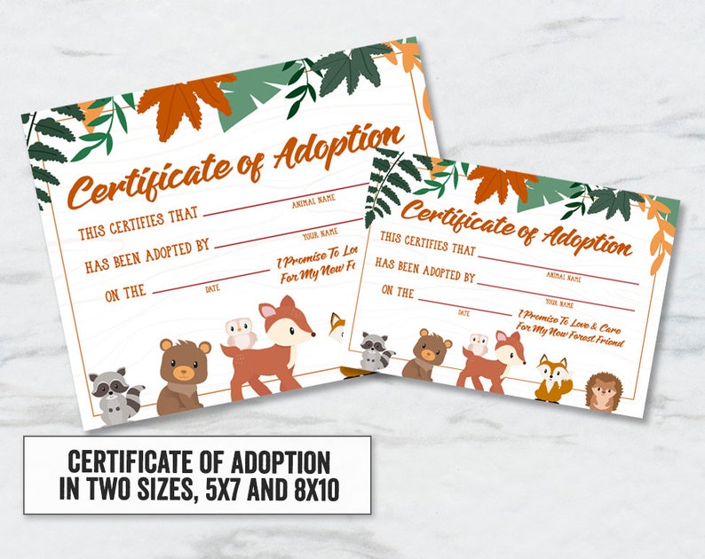 Adopt a Woodland Creature Printable Sign, Certificate, Adopt a Forest ...
