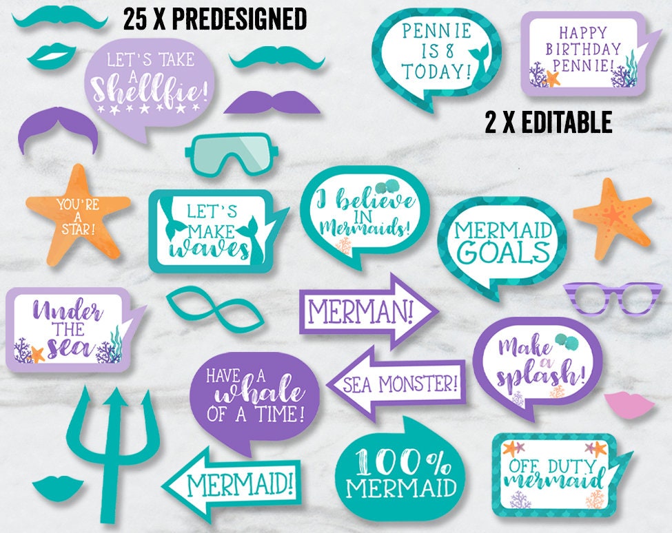 Mermaid Photobooth Props Mermaid Party Photo Booth Props | Etsy