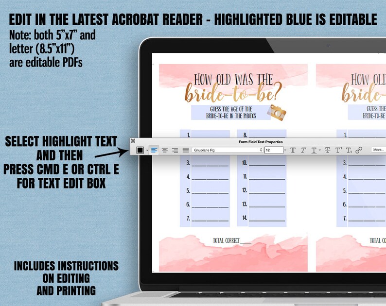 Editable How Old Was the Bride Game, Editable Bridal Shower Games ...