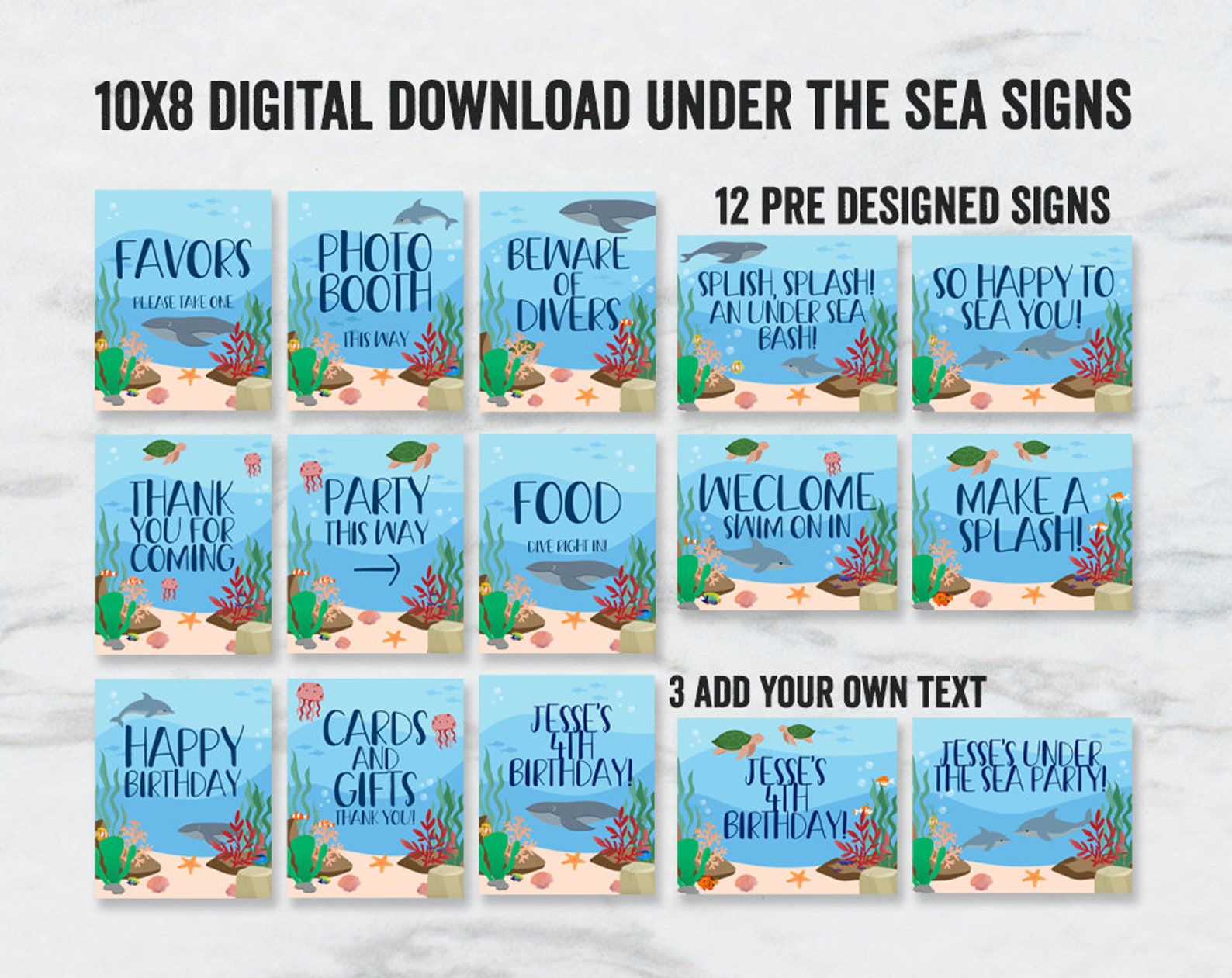 Under the Sea Party Signs, Printable Under the Sea Birthday Party 10x8 ...