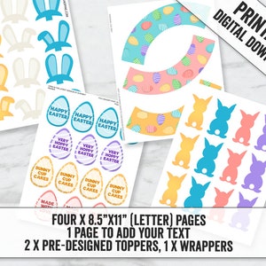Printable Easter Cupcake Toppers and Wrapper Template, Editable Easter ...