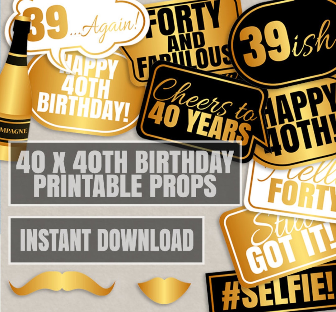 40 X 40th Birthday Party Props, 40th Birthday Photo Booth Props ...