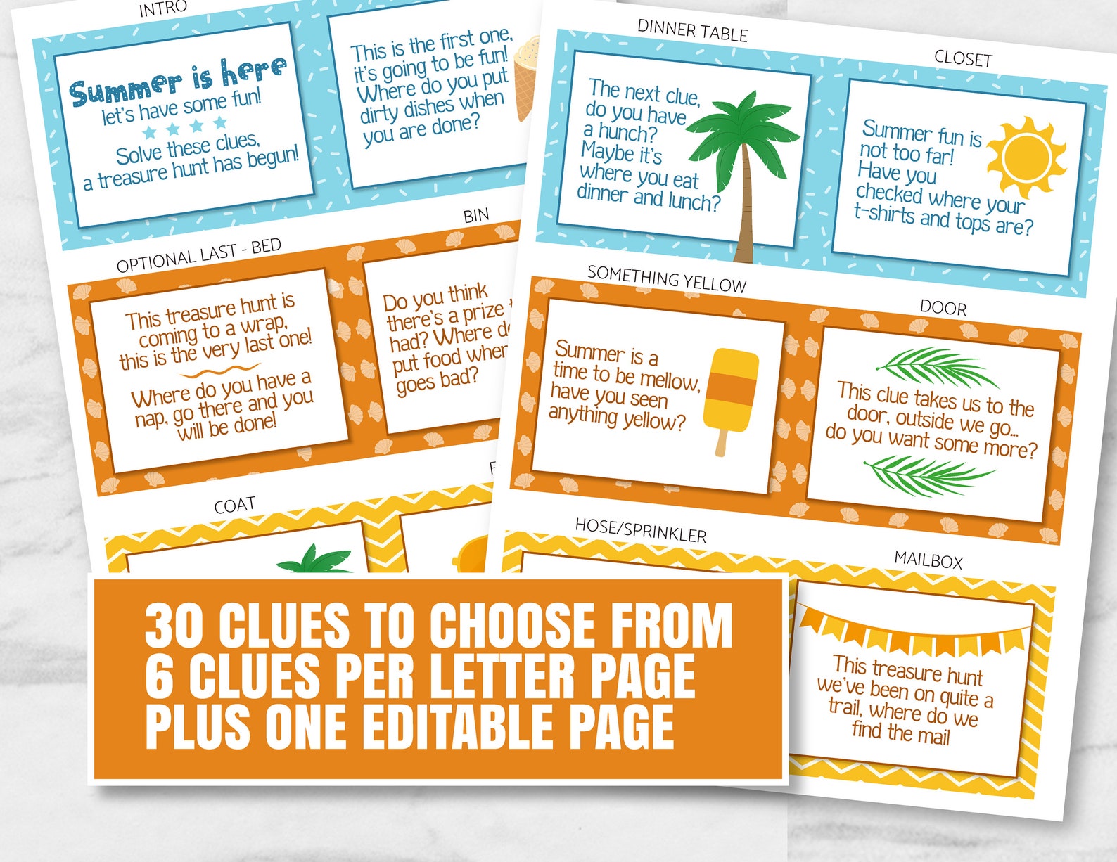 Printable Summer Treasure Hunt Clues, Instant Download Summer Treasure ...