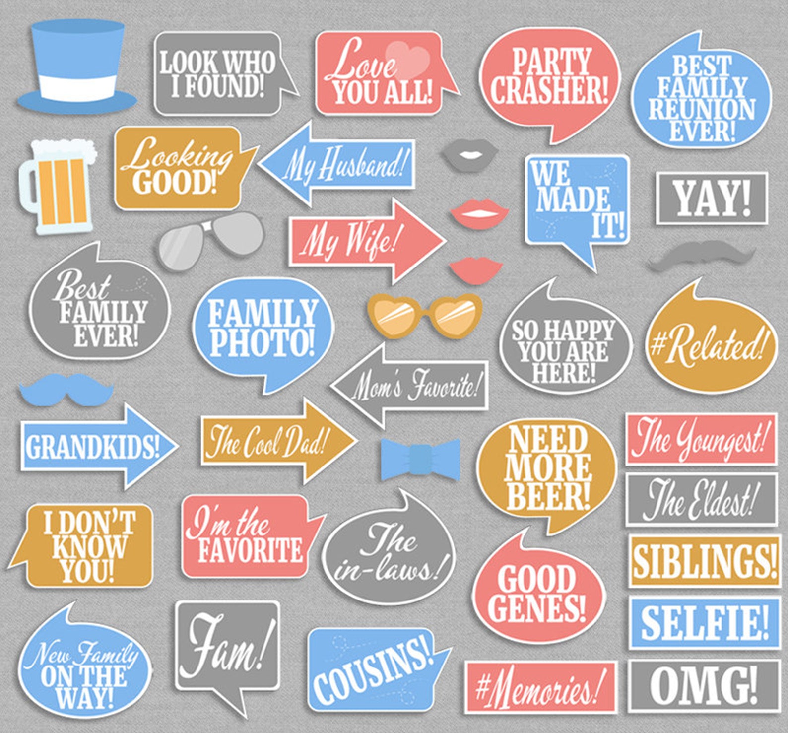 40 Family Photo Booth Props Family Party Selfie Props - Etsy
