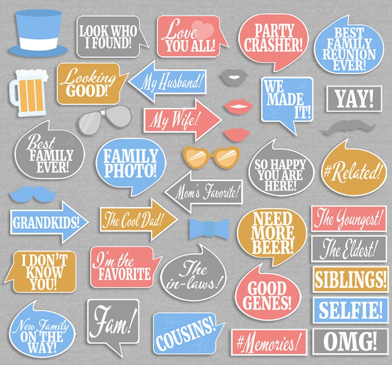 40 Family Photo Booth Props, Family Party Selfie Props, Photobooth ...