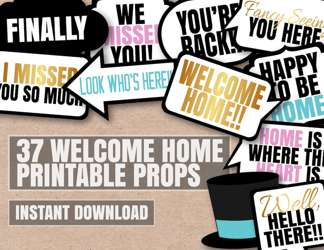 Welcome Home Photo Booth Props Homecoming Party Printable Selfie Props ...