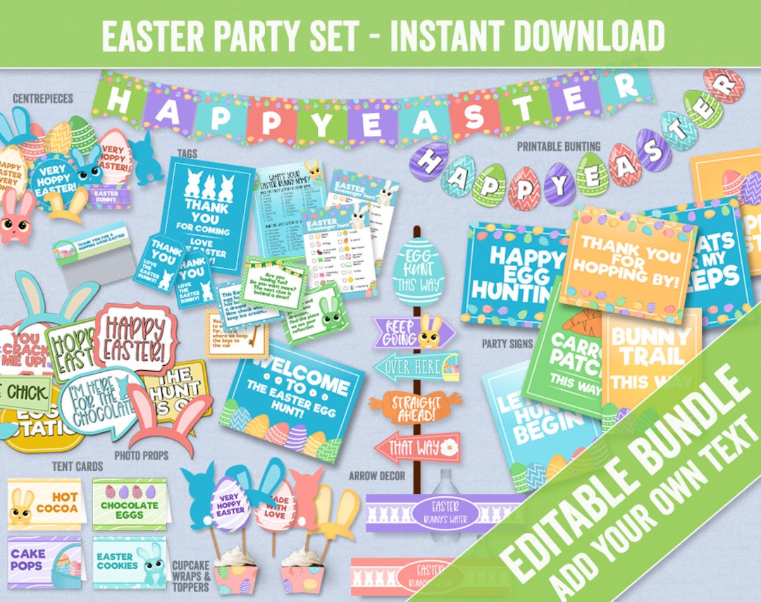 Printable Easter Party Bundle, Printable Easter Editable Party Set ...