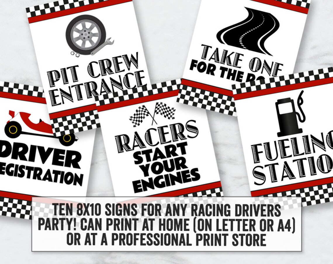 Racing Driver Printable Party Signs, Editable Race Car Party Signs, Pit ...