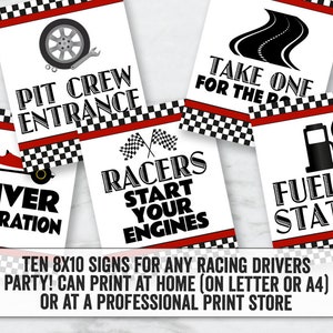 Racing Driver Printable Party Signs, Editable Race Car Party Signs, Pit ...