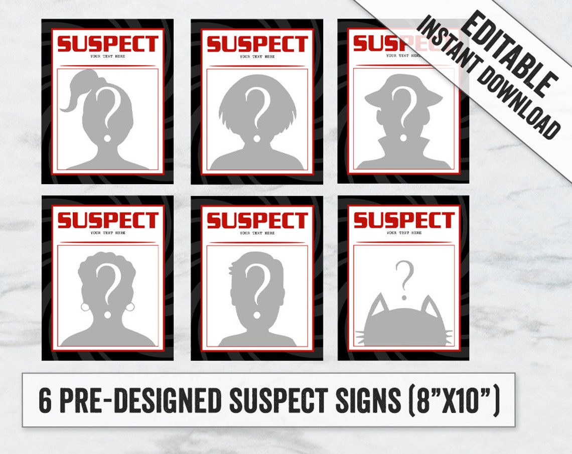 Suspect Printable signs Spy Party mission kit Printables | Etsy