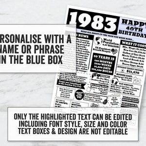 Born in 1983 Printable Poster, 40th Birthday Printable Sign, Fun 40th ...