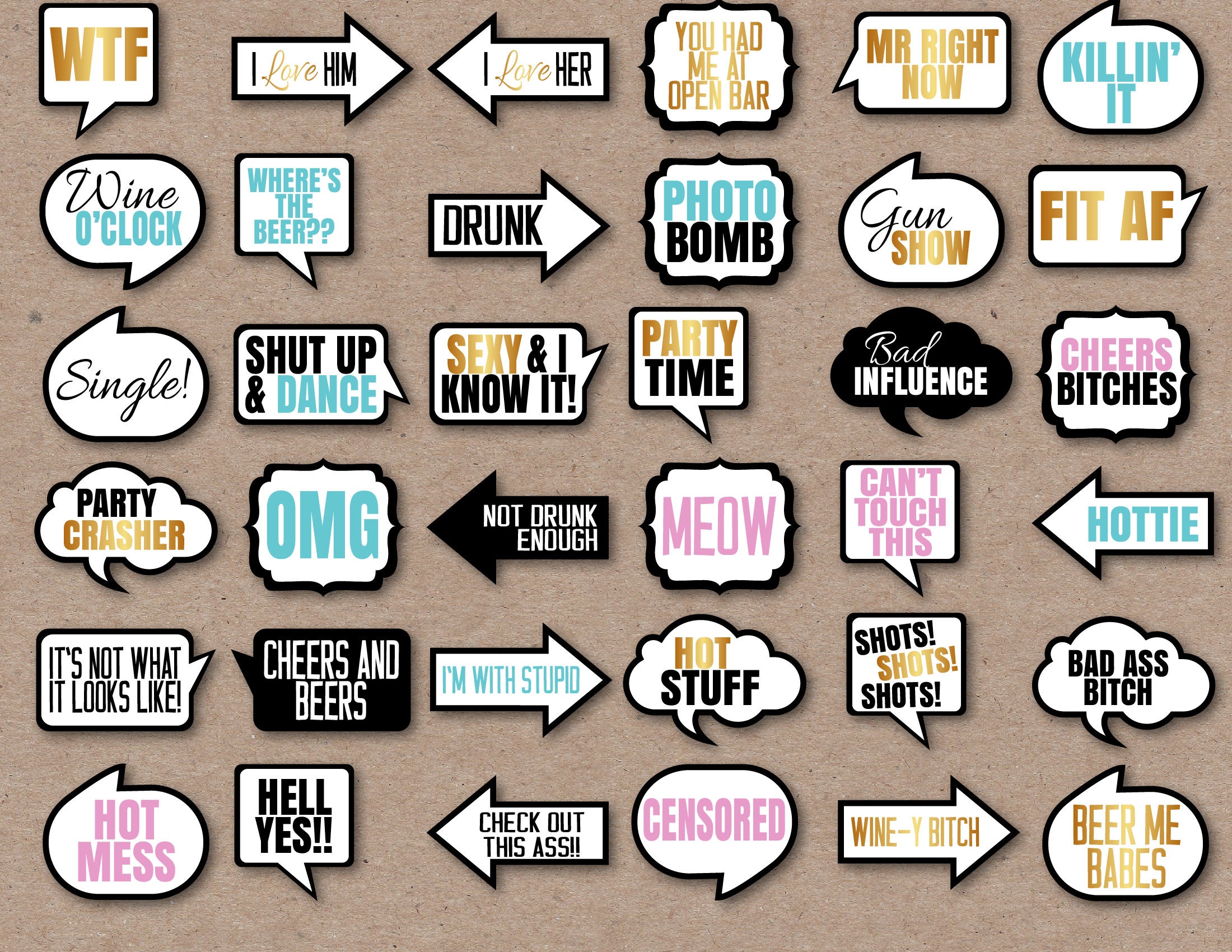 35 Adult Phrases Printable Photo Booth Props, Adult Party Props ...