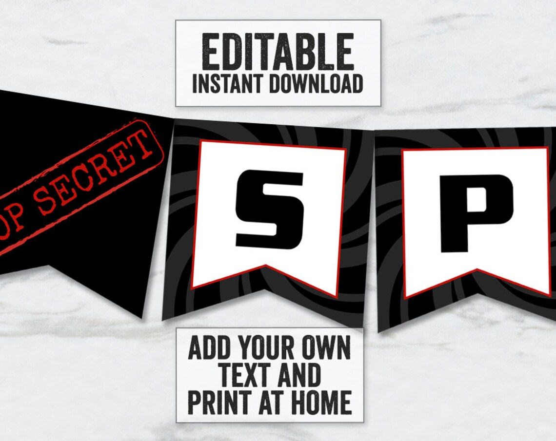 Spy Banner Printable, Editable Secret Agent Party Bunting, Any Phrase ...