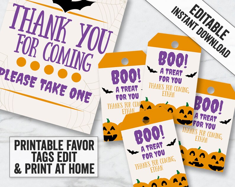 Halloween Printable Party Tags, Editable Halloween Thank You Tags ...