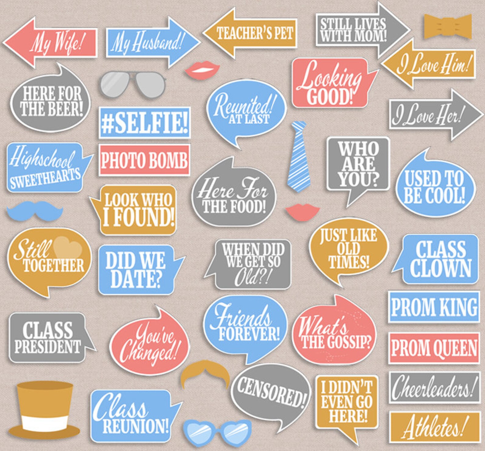 35 Class Reunion Party Photo Props, Reunion Party Photo Booth Props ...