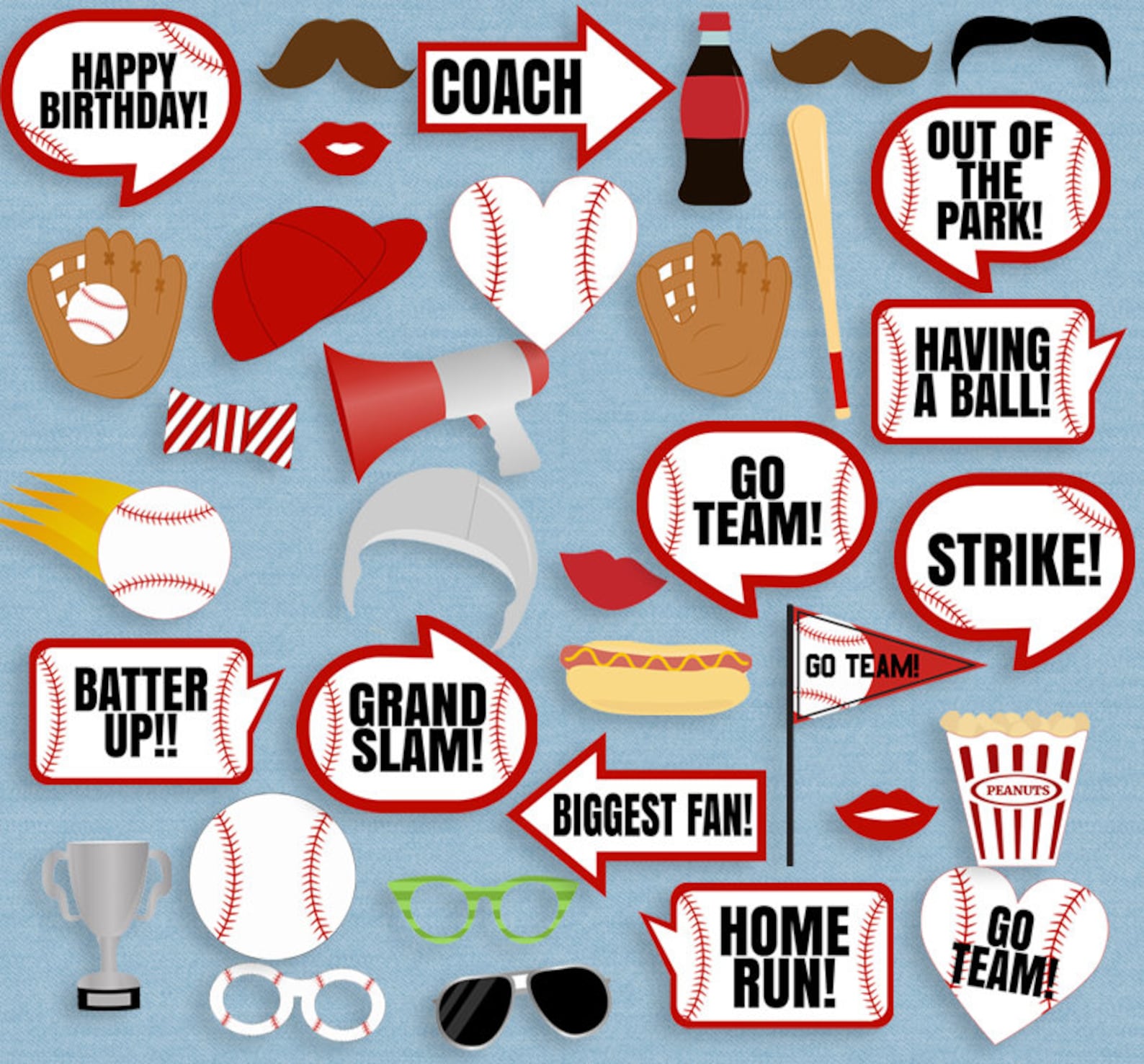 35 Baseball Party Props, Baseball Party Theme Prop Printables, Baseball ...