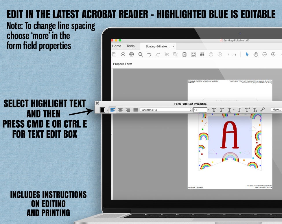 Editable Rainbow Party Bunting Printable Rainbow Party - Etsy