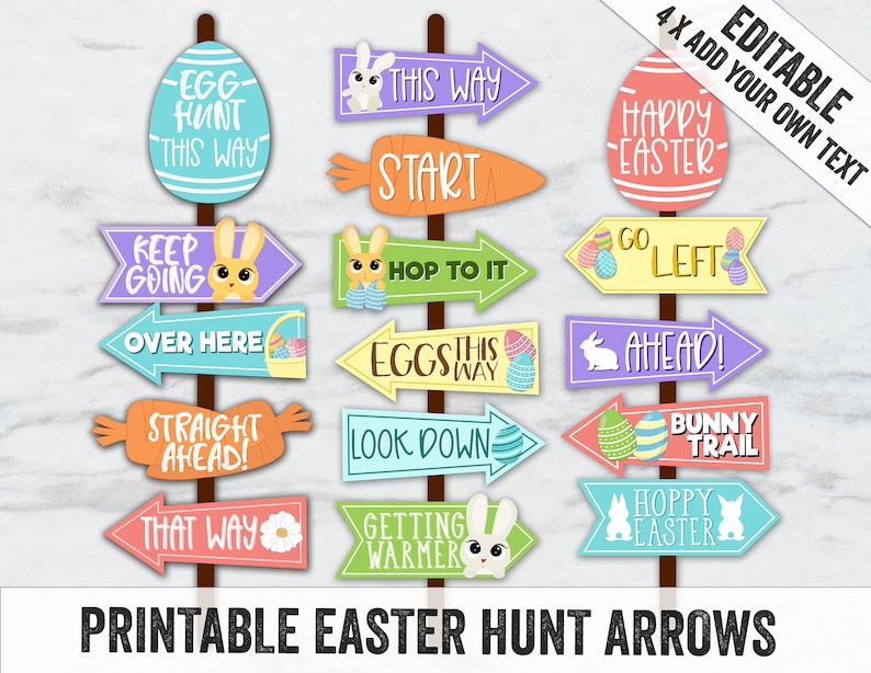 Printable Easter Egg Hunt Signs, Easter Egg Hunt Arrows, Digital ...
