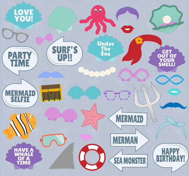 37 Under the Sea Party Props Diy Mermaid Party Photobooth | Etsy UK