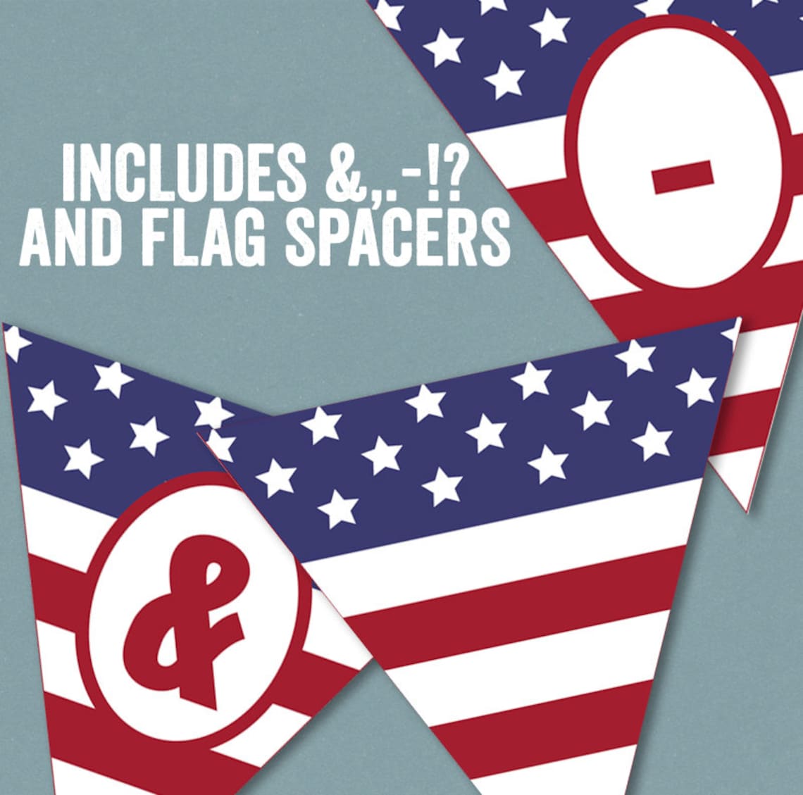Printable American Flag Bunting, Alphabet Bunting Printable, American ...