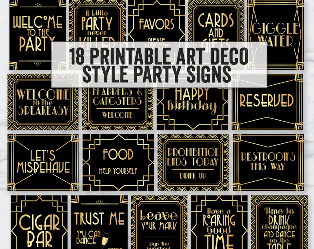 Printable Art Deco Party Signs, Digital Gatsby Party Signs, Printable ...