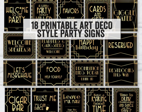 Printable Art Deco Party Signs Digital Gatsby Party Signs - Etsy