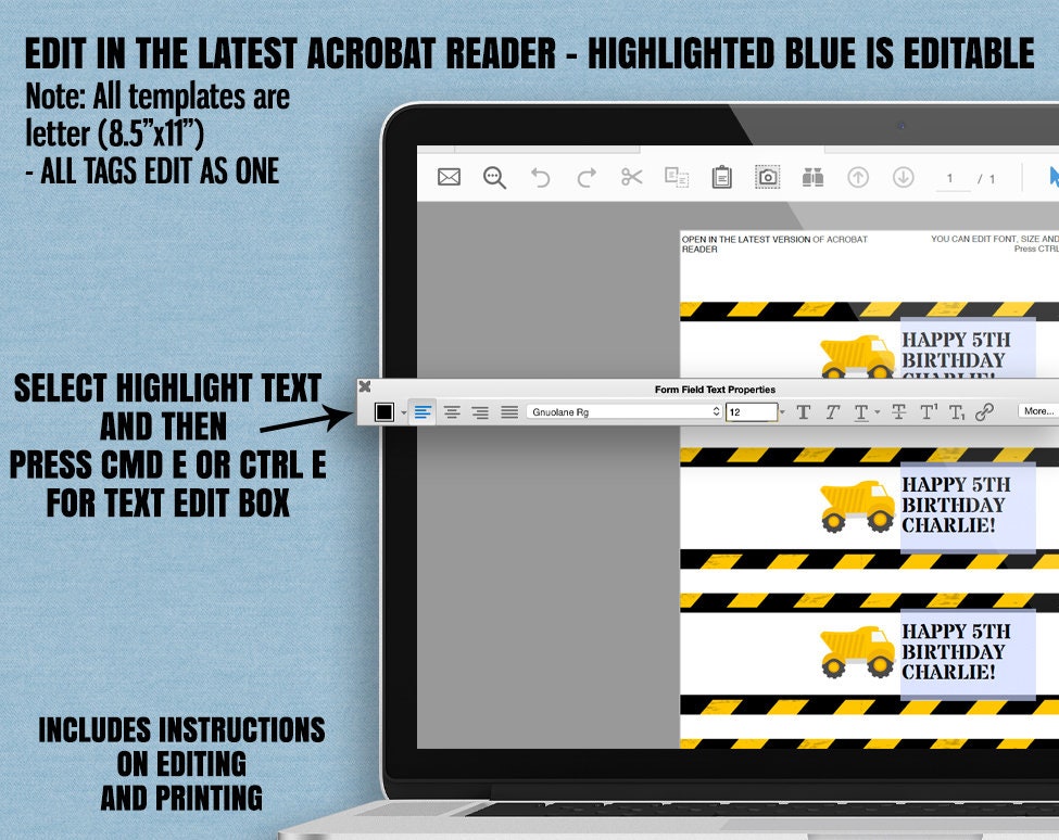 Construction Party Bottle Labels Editable Water Bottle Wrap - Etsy Canada