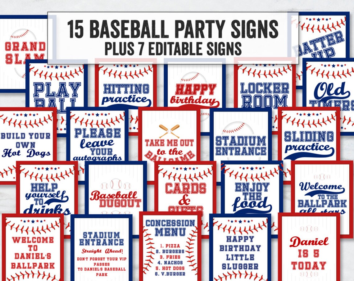 Baseball Party Signs, Printable Baseball Party Signs, Editable Baseball ...