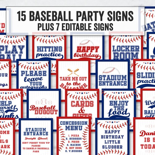 Baseball Party Signs Printable Baseball Party Signs Editable - Etsy