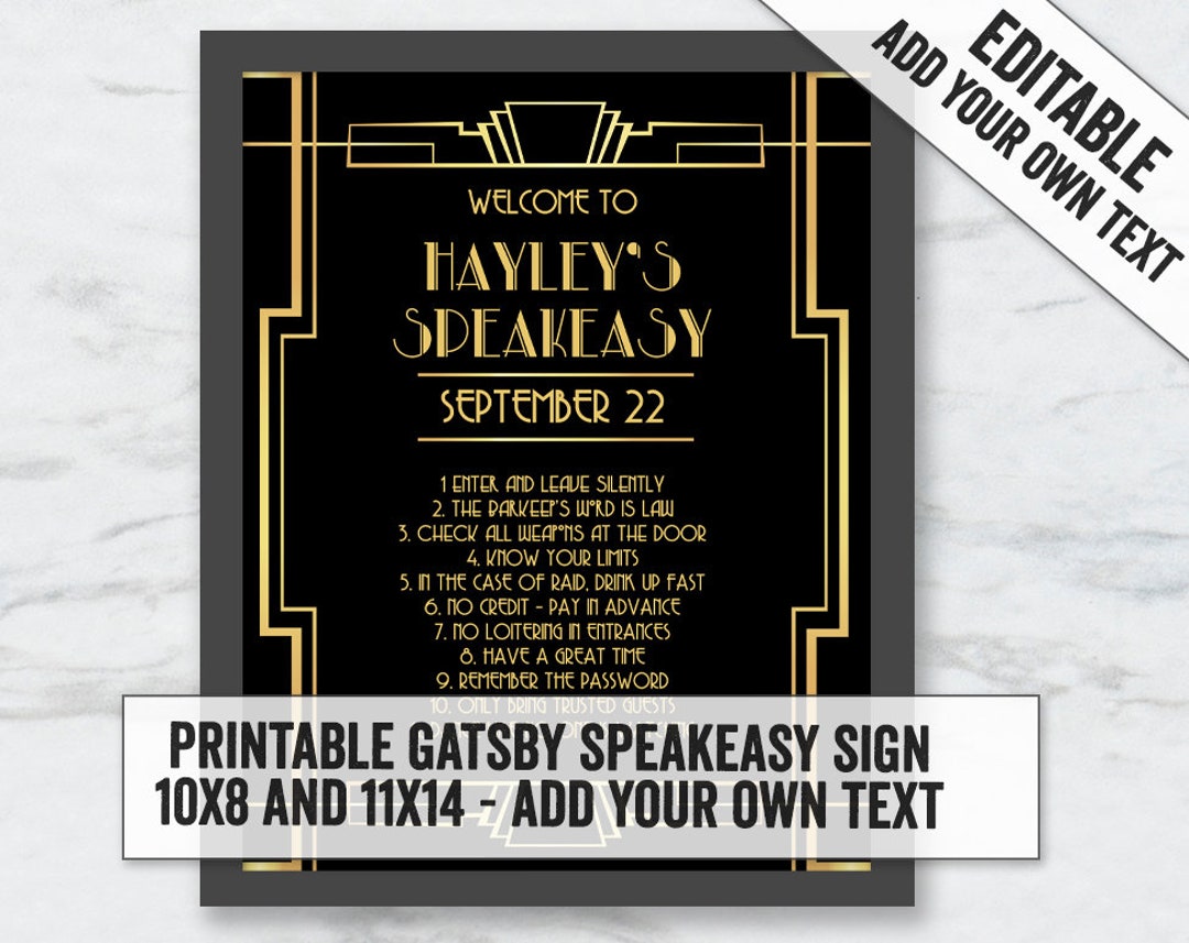 Printable 1920 Party Sign, Digital Gatsby Speakeasy Sign, Printable ...