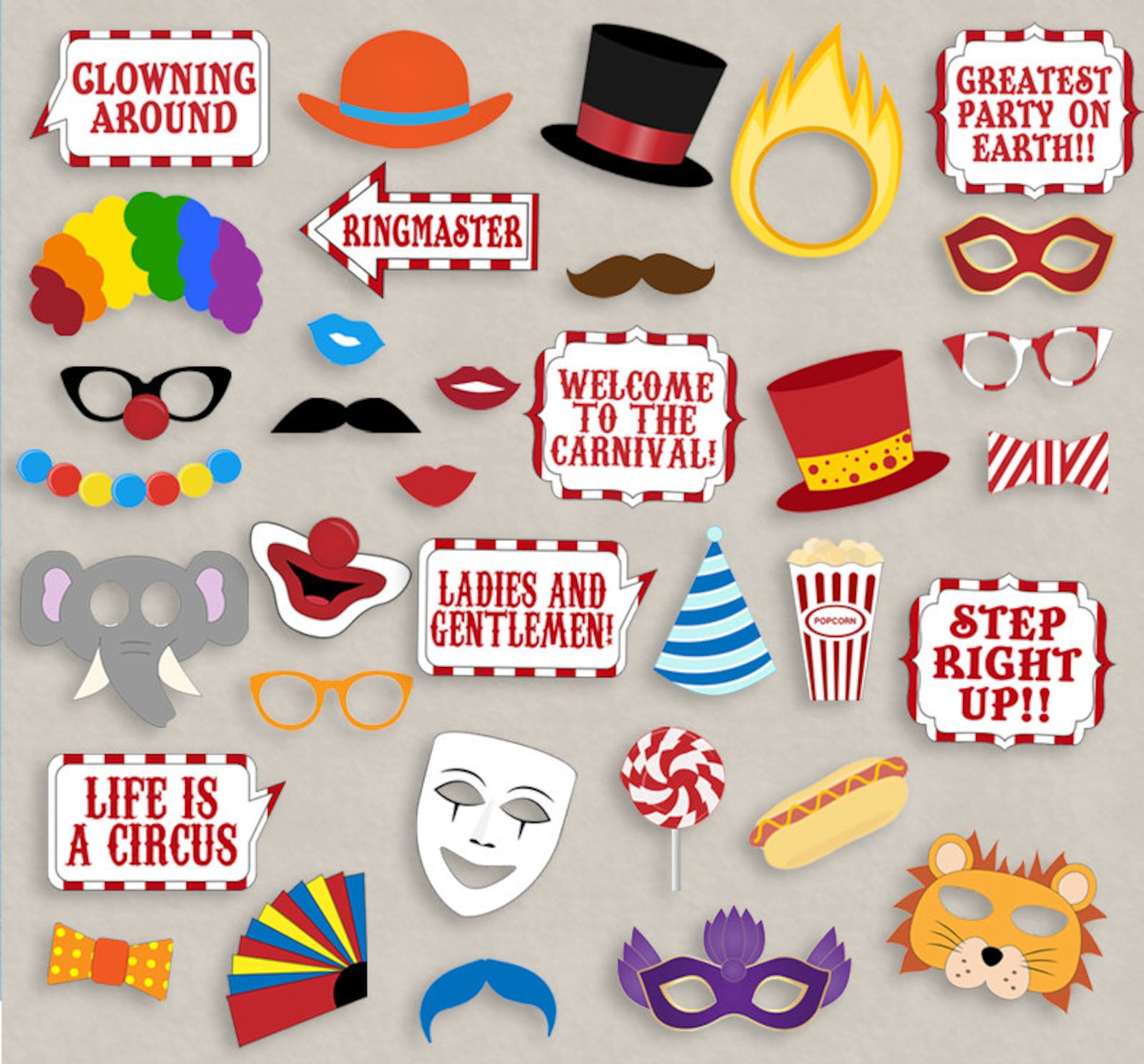 35 Carnival Party Photo Booth Props, Circus Themed Party Props, Love ...