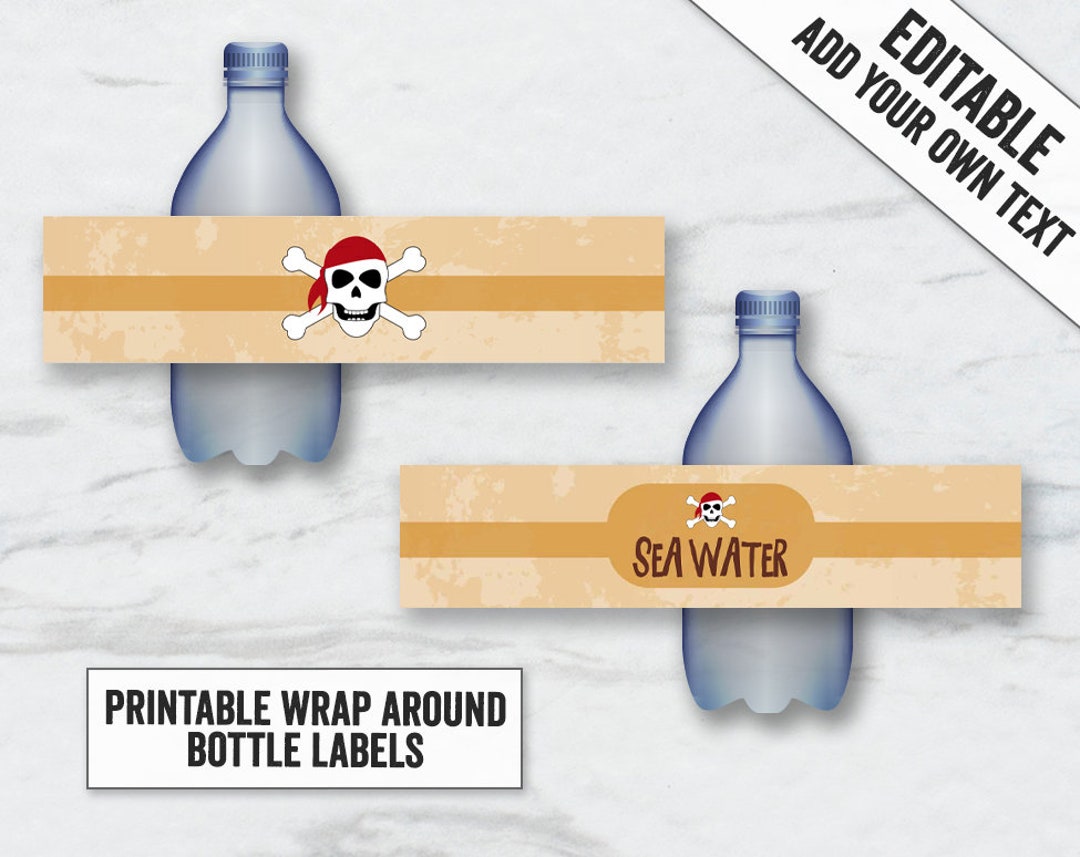 Printable Pirate Bottle Wrap, Editable Pirate Themed Party Water Bottle ...