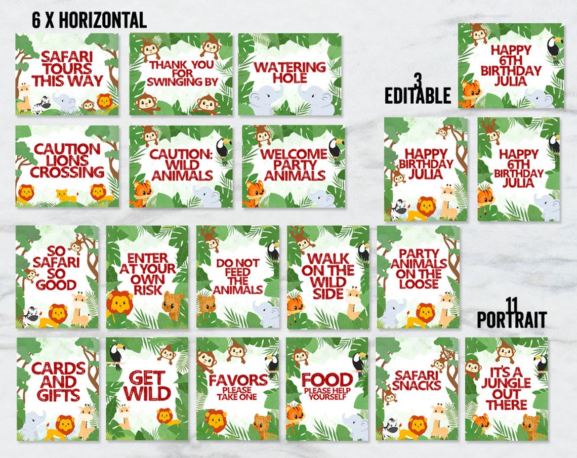 Jungle Party Signs Printable Jungle Safari Party Signs - Etsy