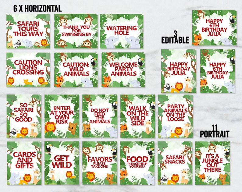 Jungle Party Signs Printable Jungle Safari Party Signs - Etsy