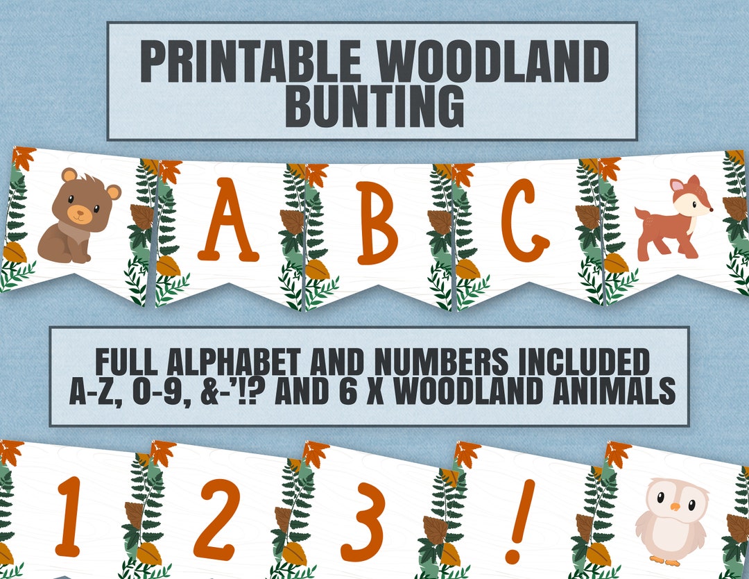 Woodland Printable Bunting, Forest Theme Printable Banner, Printable ...