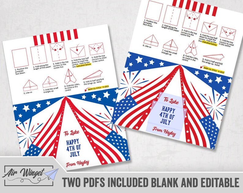 Editable 4th of July Paper Plane Template Fourth July - Etsy Canada