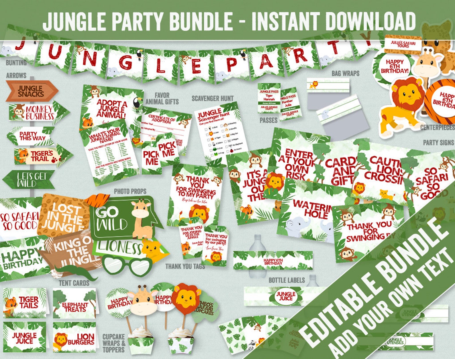 Editable Jungle Party Bundle Printable Jungle Safari Party - Etsy